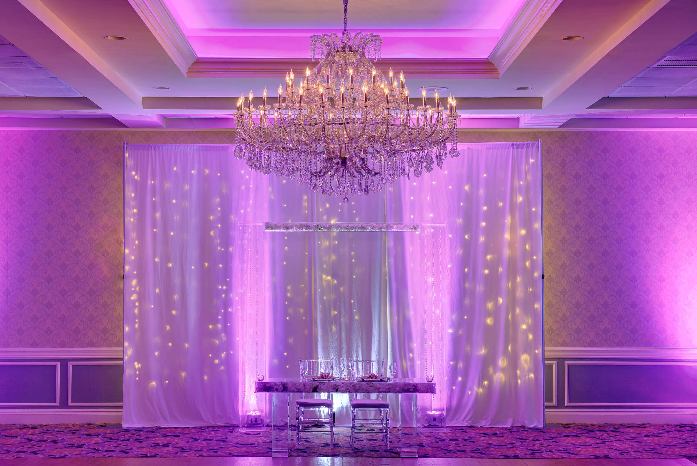 Crystal Sweetheart Table with Purple Lighting - Crystal Ballroom ...